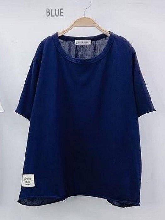 OoO三元OoO韓國進口-OOPS前彈性棉.後接麻紗.旁車標籤.素面.圓領.T恤 | Yahoo拍賣