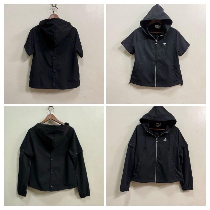 adidas 黑色袖可拆背後釦可開長短袖兩穿設計連帽外套 / XS / A956 | Yahoo拍賣