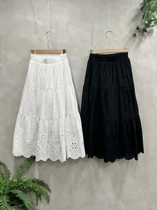 MAIGO ♥ 韓國 Korea 布蕾絲蛋糕簍空花邊長裙 黑/白 | Yahoo拍賣