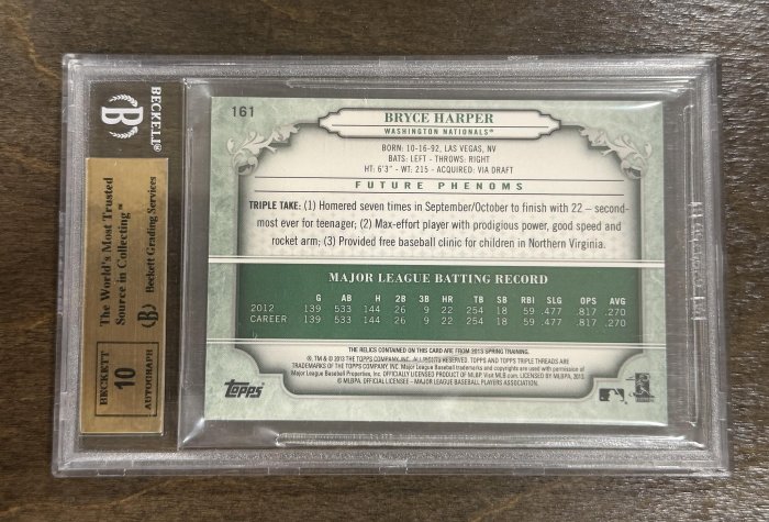 一元起標無底價 2013 topps Triple Threads 費城人 Bryce Harper 限量50張 卡面 親簽 patch ...