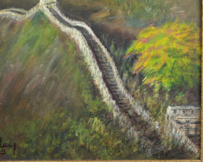 《玖隆蕭松和 挖寶網L》木框 黃士嘉 2003 長城秋望 萬里長城 風景油畫 藝術品擺飾 (10712) | Yahoo拍賣