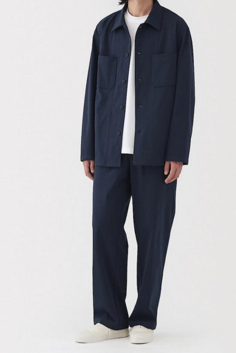 ＊一元起標無底價＊全新真品MUJI無印良品2025當季款縱橫彈性混紡人字紋布料暗藍色夾克工作外套/M號市價1390 | Yahoo拍賣