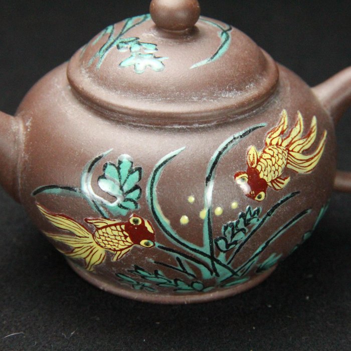 【桑園の】早期 中國宜興 紫砂壺 手繪水草金魚琺瑯彩 泡茶壺 茶壺 底款 K 7204 | Yahoo拍賣