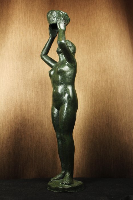 【桑園の】日本 金工藝術 雕刻名家 米治一「皇冠」裸女 大型 41公分 鐵製青銅彩 雕塑品 藝術賞品 共巾共箱 Q 7177 | Yahoo拍賣