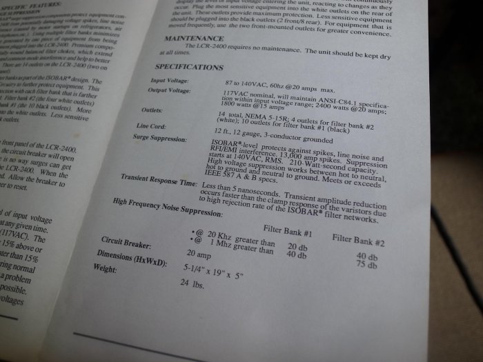 TRIPP LITE LCR-2400 AC SPIKE&LINE NOISE FILTER 電源穩壓濾波器 | Yahoo拍賣