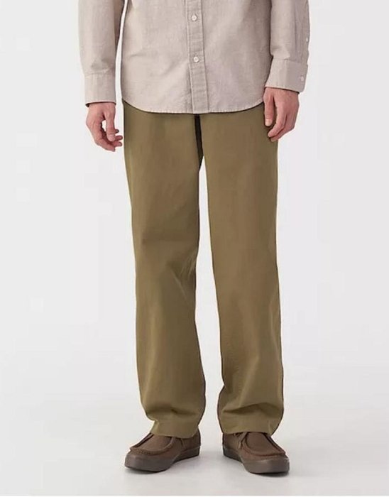 ＊一元起標無底價＊全新真品MUJI 無印良品當季休閒街頭型男時尚有機棉純棉質水洗綾織深卡其米色寬版休閒卡其褲/W33 | Yahoo拍賣