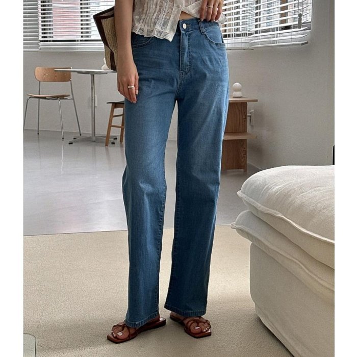 Bellee 正韓 輕盈舒適腰鬆緊寬管直筒牛仔褲 S-L (2色) 【0526-96】 | Yahoo拍賣