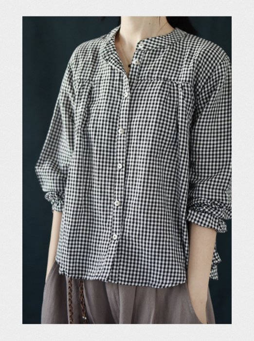 ||一品著衣|| 忘了世界的存在 | 小小格子上衣 棉麻襯衫 特惠LR | Yahoo拍賣