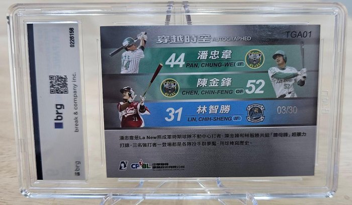 (E)2010 CPBL 中華職棒 Lamigo桃猿 潘忠韋/陳金鋒/林智勝 穿越時空 三人親筆簽名鑑定卡 限量03/30張 BRG9/9 | Yahoo拍賣