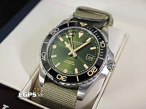 LONGINES 浪琴 HydroConquest GMT 康卡斯 深海征服者 L37904062綠色太陽紋面盤 合成纖維紡織錶帶 ...