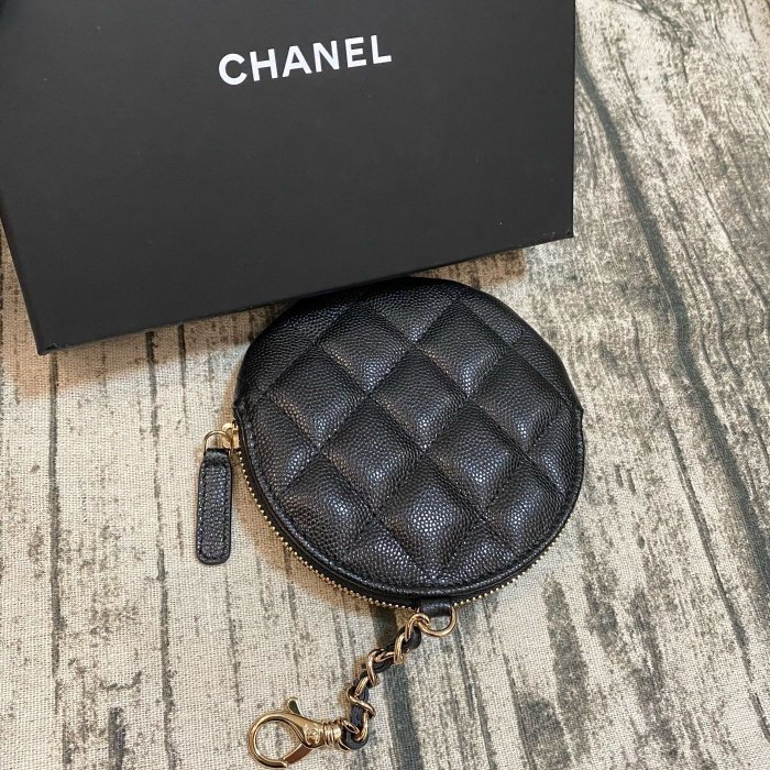 【翰貝格名牌館】全新真品 CHANEL 黑色 荔枝 菱格 金CC 圓形 吊飾 拉鍊 零錢包 AP2083 | Yahoo拍賣