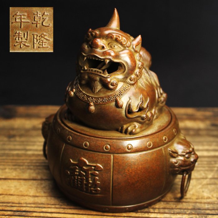 【桑園の】高級金工 鑄銅 瑞獅 朝天獅 故宮獅 鼓型 厚實香爐 薰香爐 銅雕 精品 Q 2078 | Yahoo拍賣