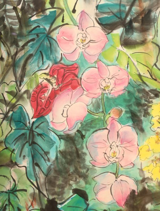 7/18結標 名家 美幸 巨幅手繪 火鶴花 蝴蝶蘭與文心蘭 CDG0175 -油畫 框畫 西畫 畫廊 美術品 室內裝飾 大廳擺飾 古美術 居家擺飾 | Yahoo拍賣