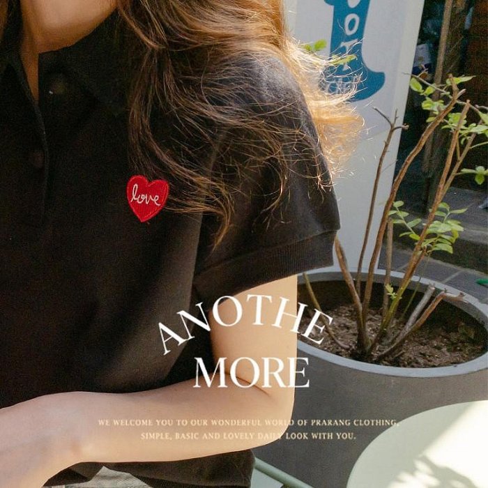 Bellee 正韓 可愛愛心刺繡織麥豆豆紐扣小翻領短袖棉上衣【0526-16】 | Yahoo拍賣