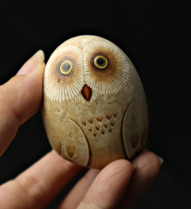 【桑園の】台灣 石繪藝術家 李鴻祥 純手繪 貓頭鷹 石頭畫 藝術品 (委託品) T 8044 A03 | Yahoo拍賣