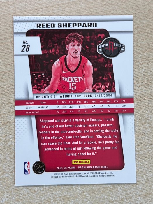 Reed Sheppard PRIZM DECA 2024-25 新人 RC 612 | Yahoo拍賣