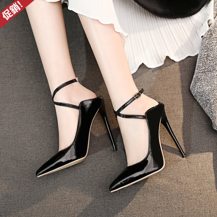 EFP大美人-2023新品 ️外貿性感腿模攝影交叉綁帶後空漆皮12CM尖頭細高跟鞋~黑白紅黃杏大尺碼34-47 | Yahoo拍賣
