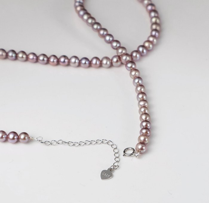 【桑園の】近圓~天然珍珠 4.7mm 炫彩紫光 s925釦 真珠項鍊 鎖骨鍊 (未使用庫存品) T 5334 | Yahoo拍賣