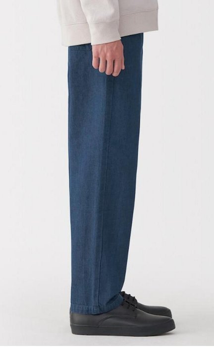 ＊一元起標無底價＊全新專櫃真品MUJI 無印良品2025夏季時尚雜誌型男當季限定100%純棉丹寧布水洗深藍色舒適寬版丹寧休閒長褲/L號 | Yahoo拍賣