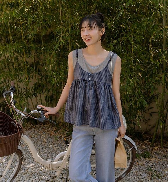 Bellee 正韓 夏日女孩小格紋細肩背心 (2色)【0408-27】 | Yahoo拍賣