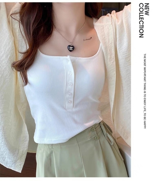 BAi白媽媽 涼感背心上衣／合身帶胸墊鈕扣吊帶款－【356181】 | Yahoo購物中心