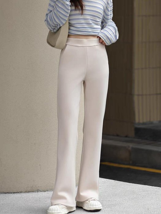 2024新款 微喇叭 春秋 黑色杏色雙面絨高腰顯瘦加絨長褲 | Yahoo拍賣