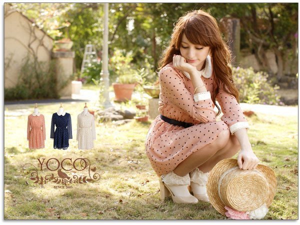 【三件200】移民清倉!!全網最低 主播最愛 學院風小圓領 水玉 氣質 優雅圓點點 收腰 雪紡紗 OL長袖 洋裝 杏 粉橘 snidel連身裙 短裙 index | Yahoo拍賣