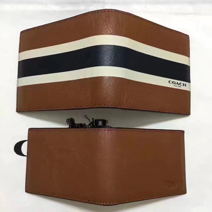 琪琪Outlet代購 Coach 75086 新款條紋短夾男士皮夾 運動STYLE 多功能皮夾 附購買憑證 | Yahoo拍賣