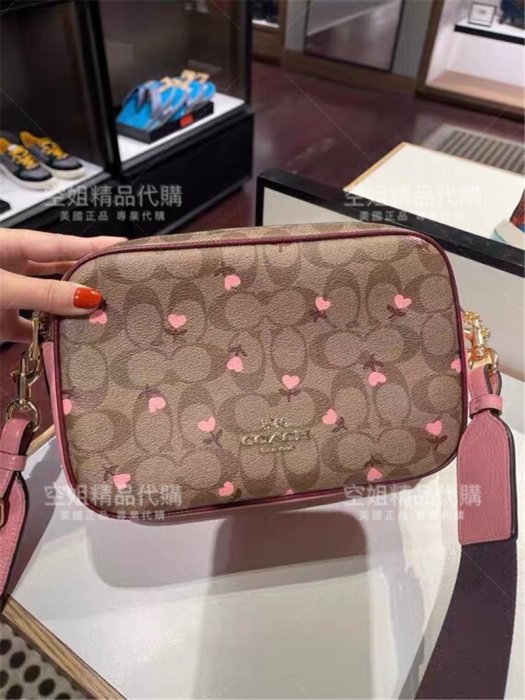 空姐代購 COACH 3239 蔻馳熱賣新款 雙拉印花 相機包 單肩斜挎女包 側背包 小清新風格 愛心印花 附購證 | Yahoo拍賣
