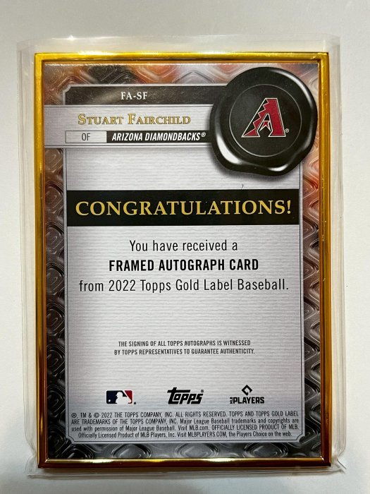/金框低限量新人厚卡面簽/ 費仔 Stuart Fairchild 2022 Topps Gold Label RC Auto /75 ...