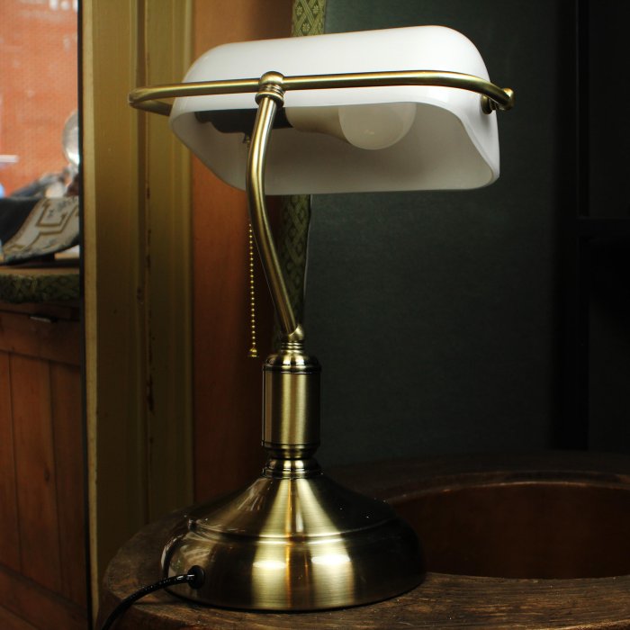 【桑園の】民國上海風 雪白玻璃 銀行燈 38公分 珠鍊開關 桌燈 立燈 檯燈 Q 6296 | Yahoo拍賣