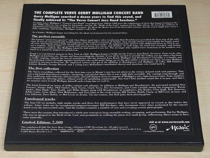 【駱克二手爵士CD】THE COMPLETE VERVE GERRY MULLIGAN CONCERT BAND SESSIONS 4CD ...