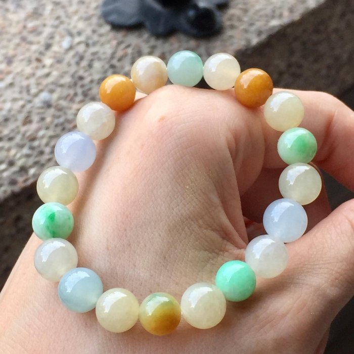 一元起標6/26週四結標🌸翡麗寶盒🌸翡翠緬甸A貨 亮麗粉彩大珠手串9.9mm | Yahoo拍賣