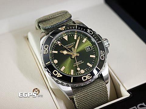 LONGINES 浪琴 HydroConquest GMT 康卡斯 深海征服者 L37904062綠色太陽紋面盤 合成纖維紡織錶帶 ...