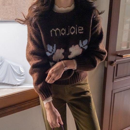 Bellee 正韓 厚實舒適休閒花卉刺繡長袖針織上衣 (2色) 【1107-6】 | Yahoo拍賣