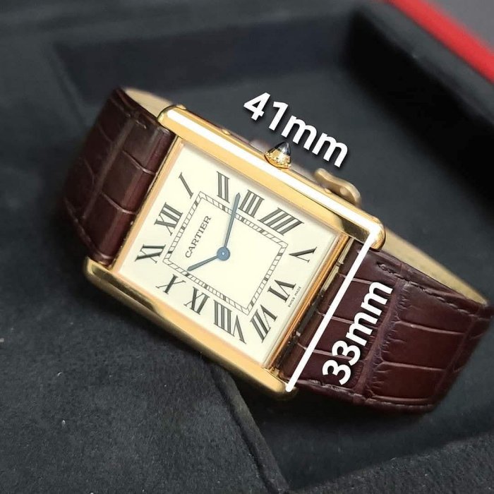 【個人藏錶】 CARTIER 卡地亞 W1560017 大型坦克系列 18K永恆玫瑰金材質 鍍銀面盤 羅馬字時標 薄型手上鍊機芯 33× ...