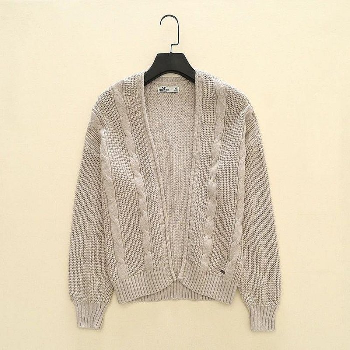 25mart【一元起標】美國 女 小鹿 麻花紋 無扣 開襟 針織 外套 卡其色 M | Yahoo拍賣