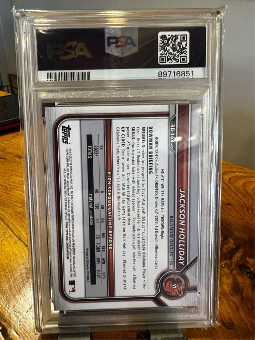 【PSA10】Jackson Holliday 限量卡 2022 Bowman Draft Sky Blue Refractor /499 新秀卡 | Yahoo拍賣