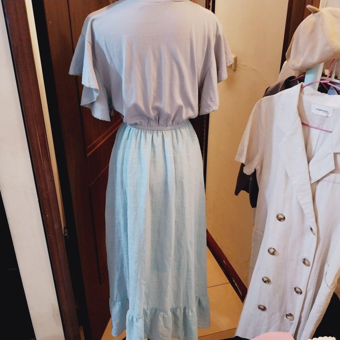 Sweet111韓國甜心 *正韓 韓製 蕾絲邊邊荷葉袖 棉質拼接 不規則荷葉邊裙擺 雪紡長洋裝 限時!!一百元起標無底價 | Yahoo拍賣