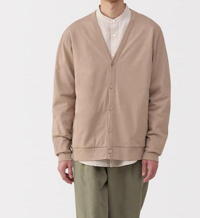 ＊一元起標無底價＊全新真品MUJI 2025年無印良品男士夏季單品當季時尚冷氣房小外套水洗天竺有機棉摩卡棕色素色柔軟針織衫V領開襟衫外套/M號 | Yahoo拍賣
