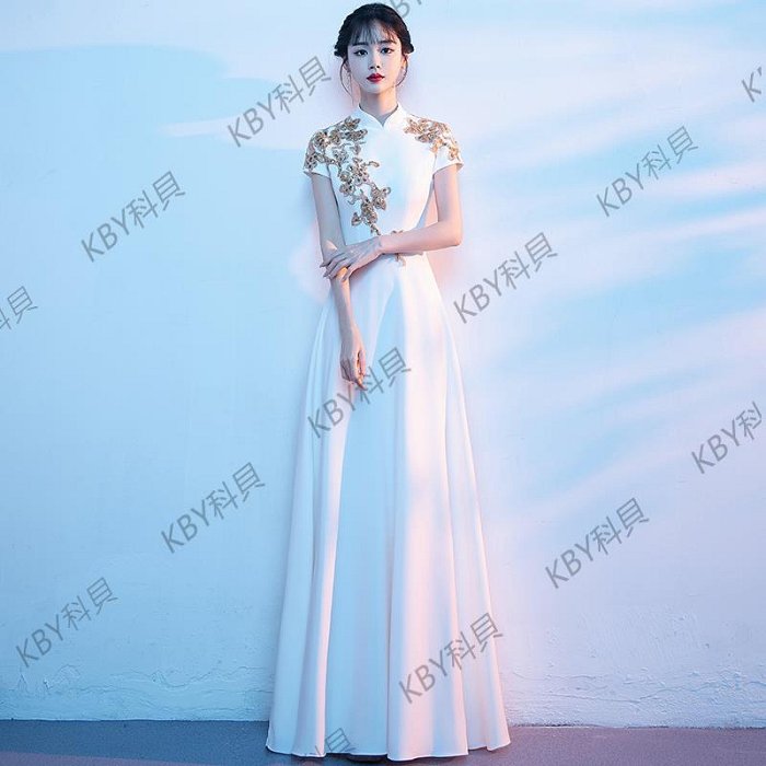 紅歌合唱服裝長裙女成人2024新款大合唱團比賽中式白色禮服演出服-kby科貝 | Yahoo拍賣