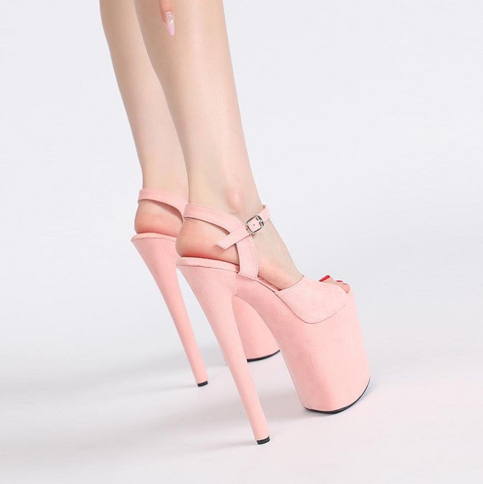 EFP大美人-2025夏♥性感夜店舞台車模後空腳踝綁帶絨面防水台20CM圓頭超高跟涼鞋~黑紅粉杏紫大尺碼35-44 | Yahoo拍賣