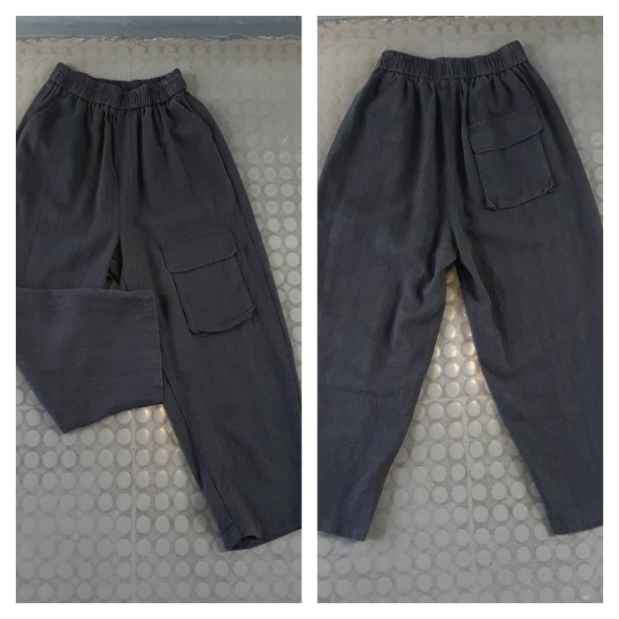 OoO三元OoO韓國空運-Dress Bon腰圍鬆緊.旁口袋.水洗.棉麻.九分褲.Free Size | Yahoo拍賣