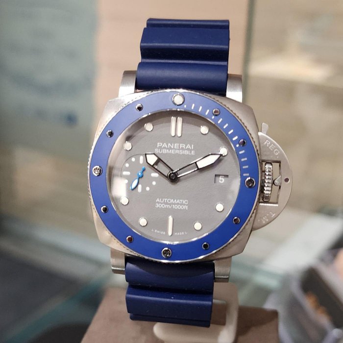 【個人藏錶】 PANERAI 沛納海 PAM959 藍色陶瓷錶圈 青灰色錶盤 日期窗 300米防水 自動上鍊機械錶 42mm | Yahoo拍賣