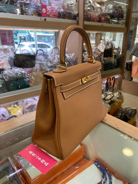 ☆最愛二手精品☆ HERMES Kelly 25 愛馬仕焦糖色金釦凱莉包手提包肩背包兩用包 25CM C3518 C刻 | Yahoo拍賣