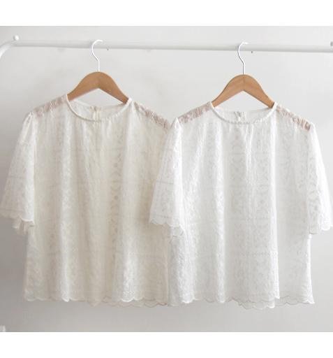 Bellee 正韓 質感花朵刺繡波浪袖襯衫上衣 (2色) 【0623-3】 | Yahoo拍賣