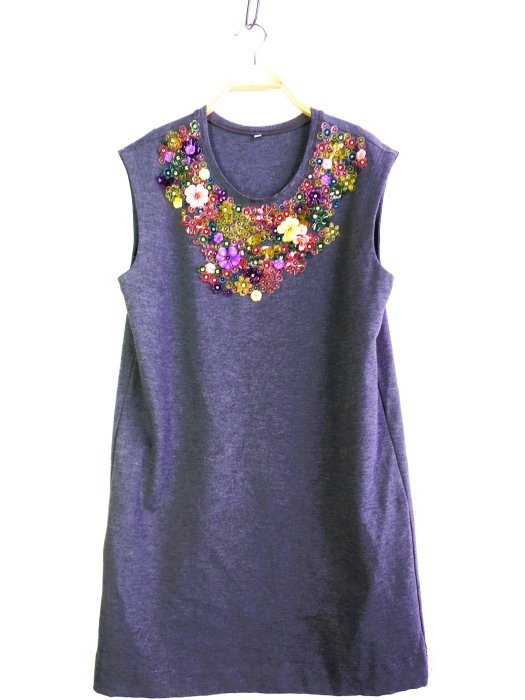 四季熱賣.98起競標︵＊秋冬 氣質灰色縫珠造型無袖連身裙/背心裙(M)3367 | Yahoo拍賣