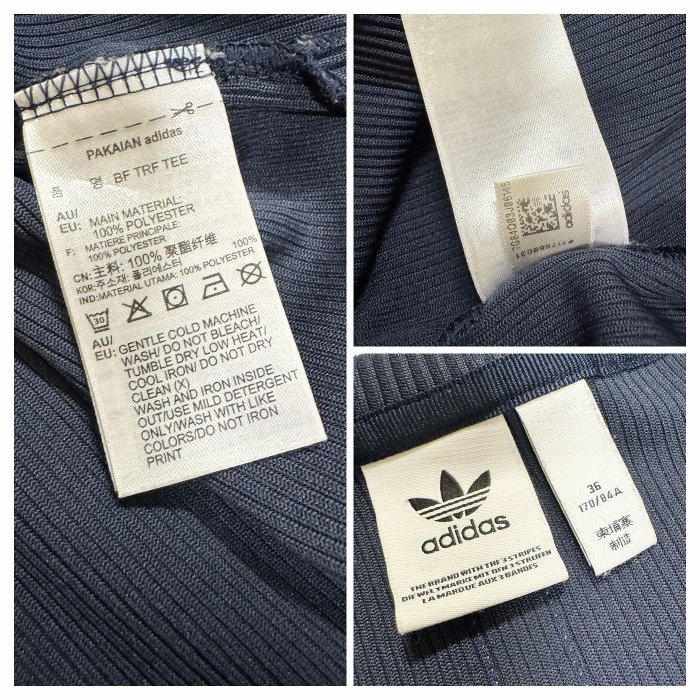 adidas 深藍色品牌logo字樣造型後串標細條紋路圓領短袖T恤 / 36 / E246 | Yahoo拍賣