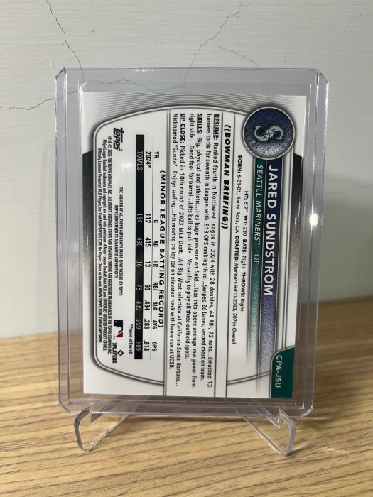 [低限量] 2025 Bowman Chrome 水手強打大物 Jared Sundstrom 1st key RC 綠亮卡面簽 限量27/ ...