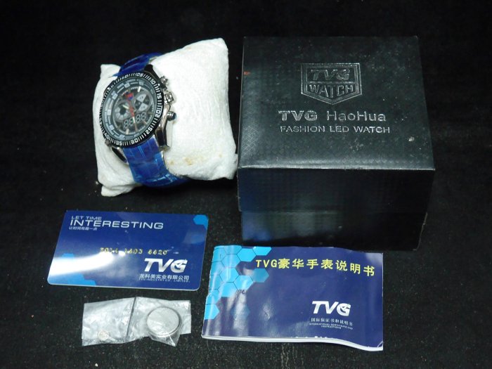【阿輝の古物】手錶_TVG HaoHua Watch_可運作_盒裝_錶面有刮痕 錶帶有使用痕跡_#E30 | Yahoo拍賣